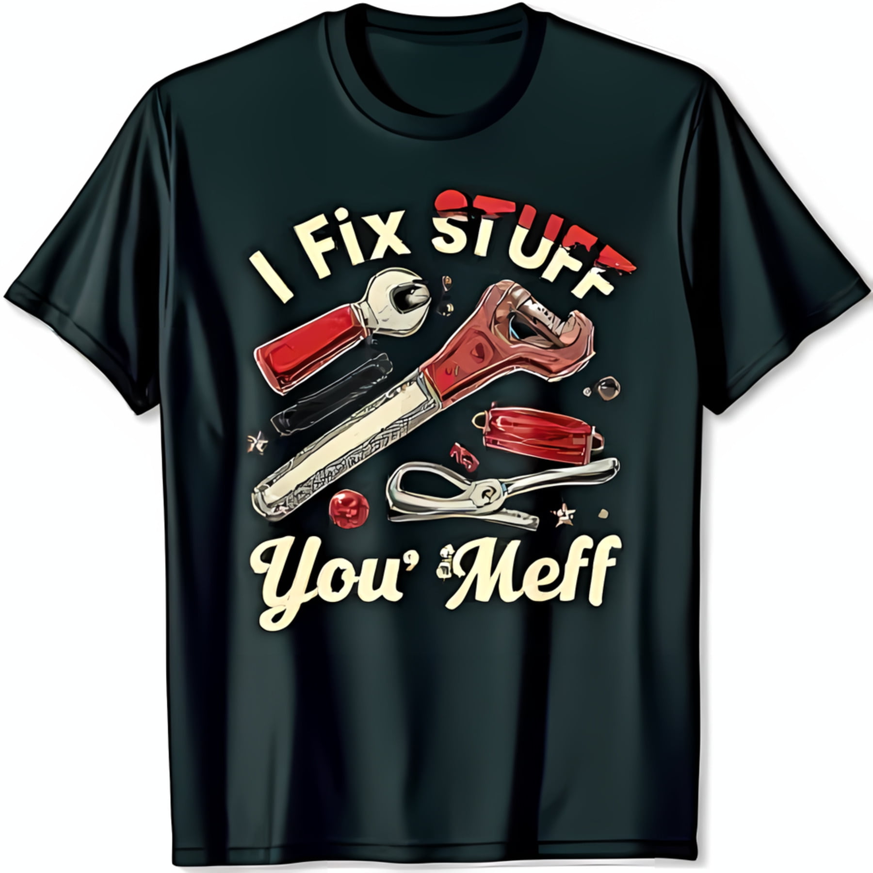Retro Tool Design Black T-Shirt Wrench Pliers & Screwdriver with I Fix ...