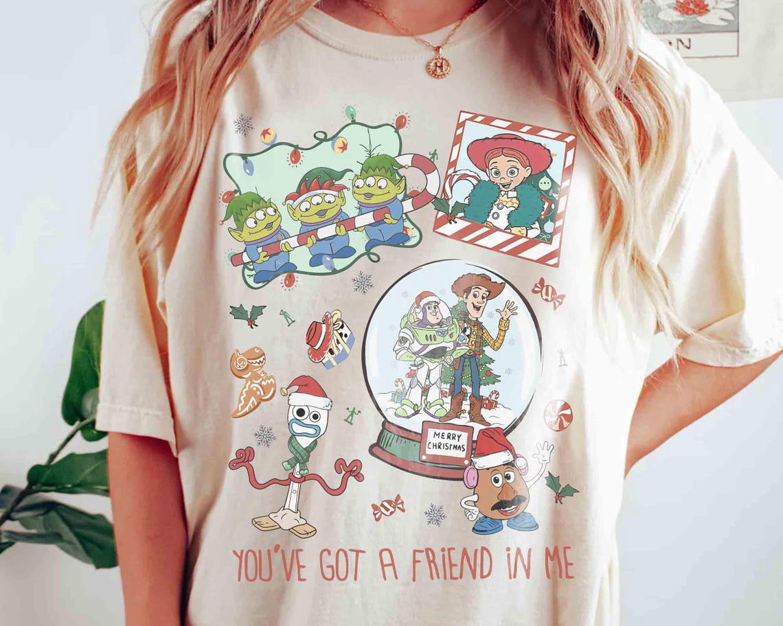 Retro Toy Story Christmas Lights Shirt, Woody And Buzz Snow Globe Tee ...