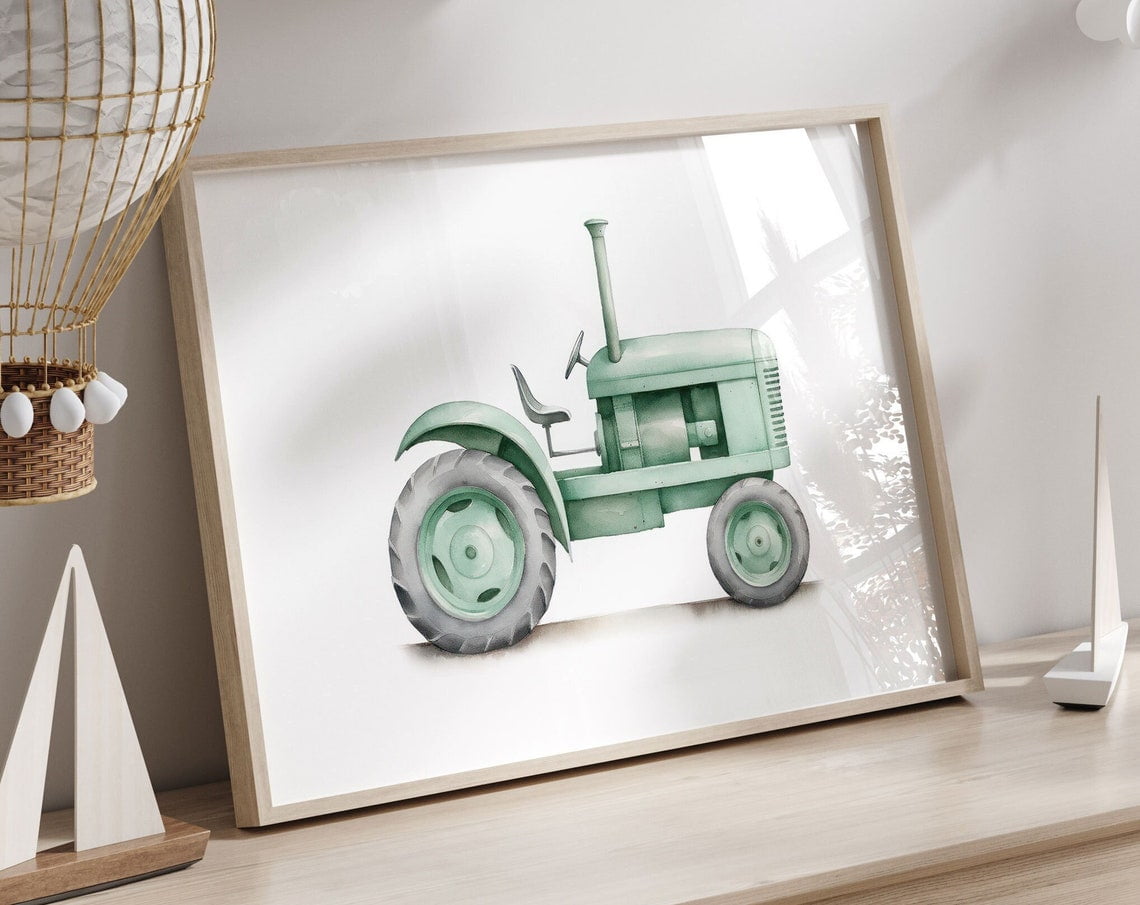Retro Tractor Print, Farmhouse Nursery Wall Decor, Vehicle Nursery Art ...