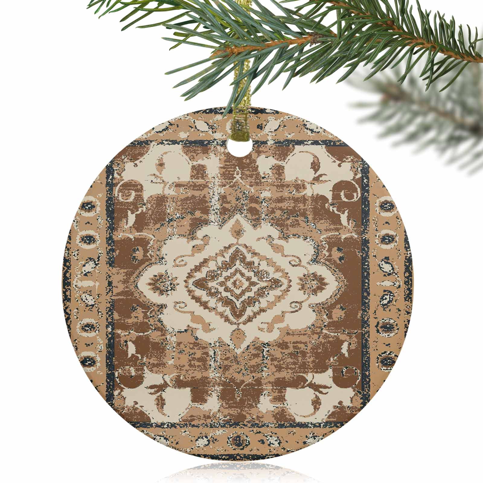 Retro Traditional Ethnic Tribal Floral Christmas Ceramic Ornament 2025 ...
