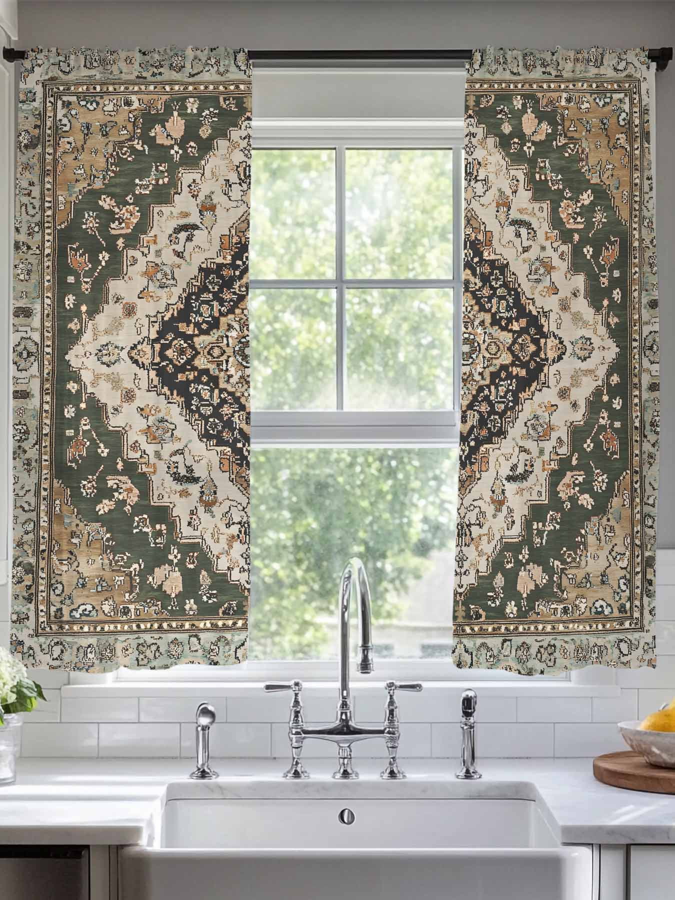 Retro Traditional Turkish Floral Pattern Chiffon Sheer Curtains 63 ...