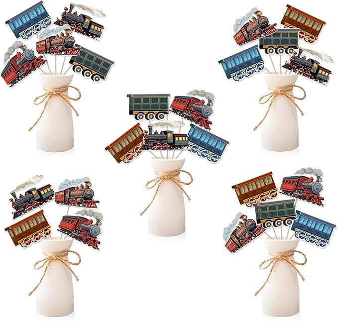 Retro Train Birthday Decorations, 24pcs Vintage Train Table Centerpiece ...