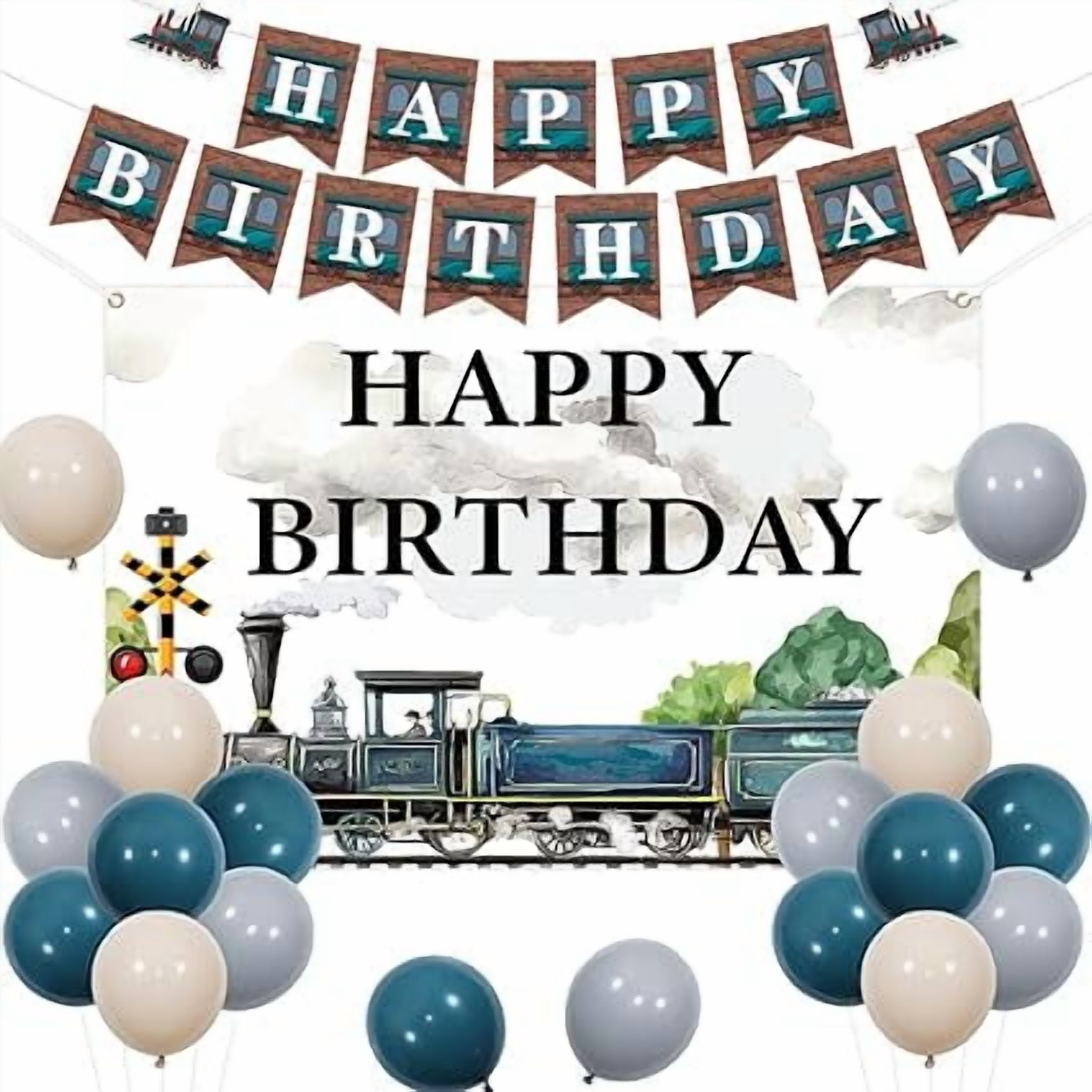 Retro Train Birthday Decorations Train Theme Birthday Backdrop Banner ...