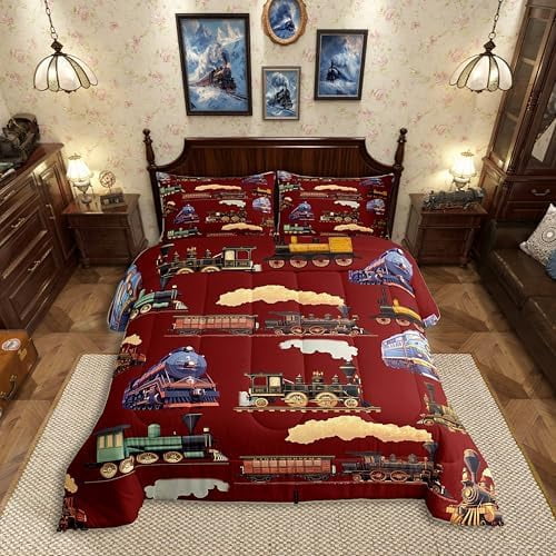 Retro Train Comforter Sets Full Size for Kids Teens Adults,Steam ...