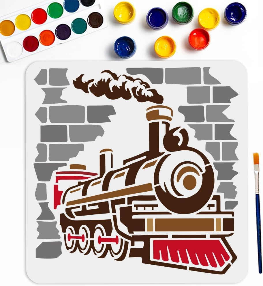 Retro Train Stencil 11.8×11.8inch Large Train Steam Engine Locomotive ...
