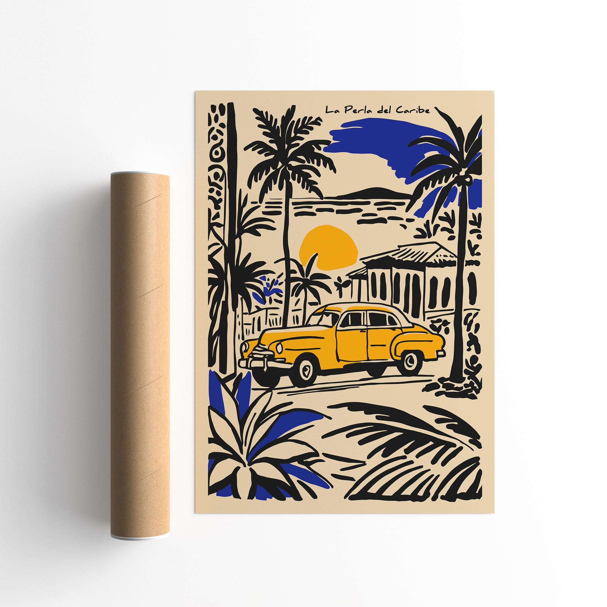 Retro Travel Poster: La Perla Del Caribe, Vintage Car Print UNFRAMED ...