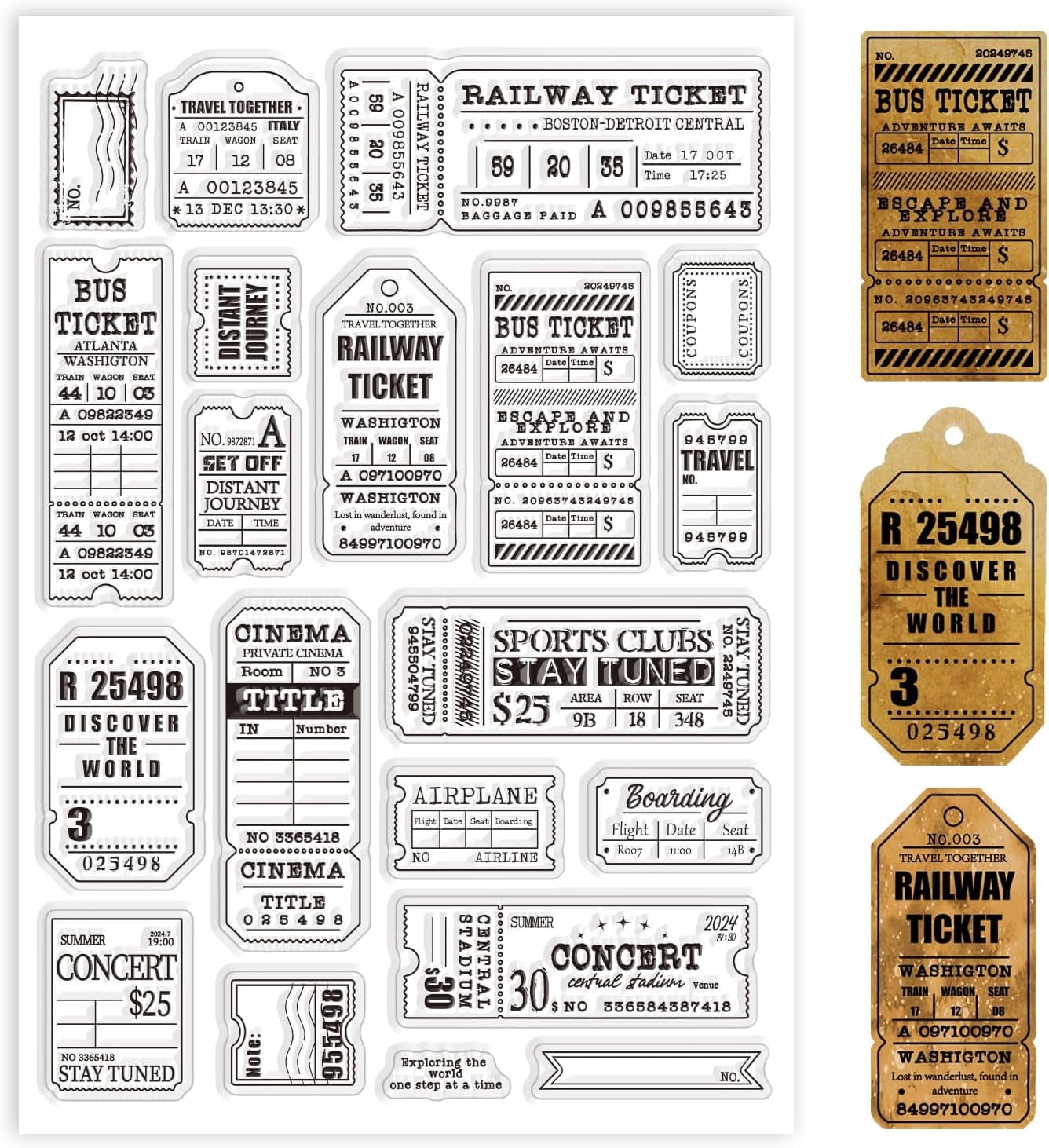 Retro Travel Ticket Clear Stamps for Cards Making Vintage Movie Ticket ...