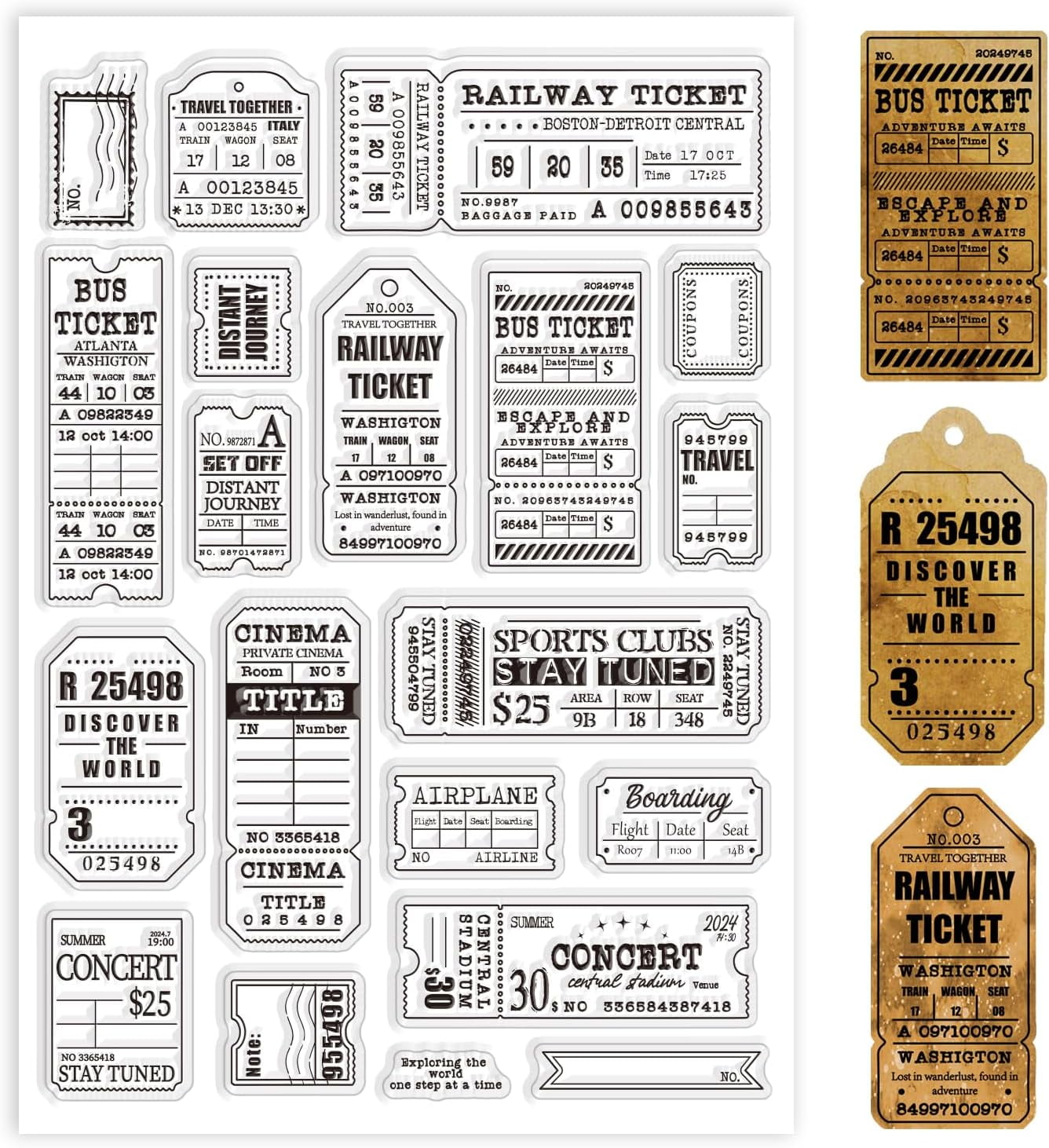 Retro Travel Ticket Clear Stamps for Cards Making Vintage Movie Ticket ...