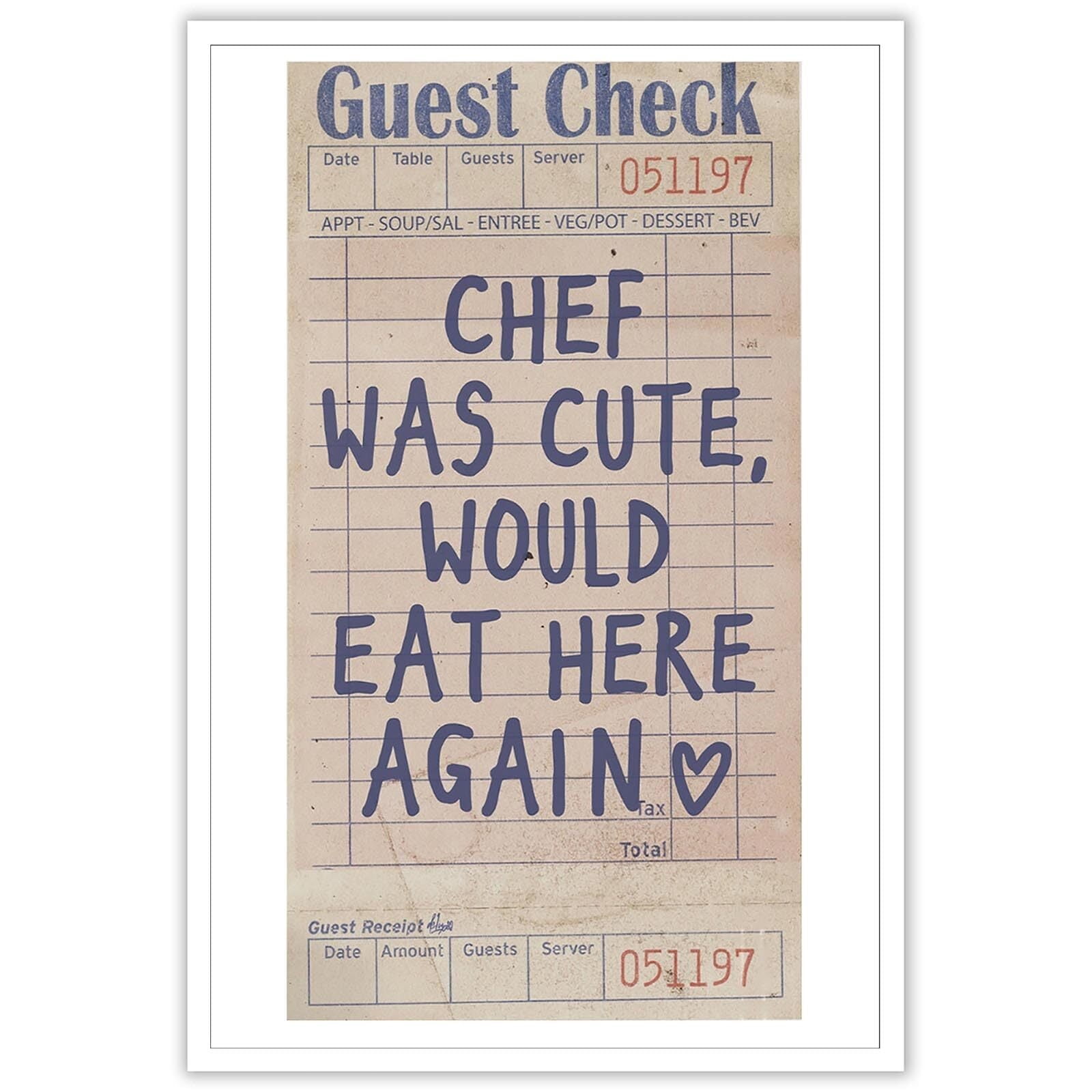 Retro Trendy Kitchen Canvas Wall Art Chef Was Cute Guest Check Poster ...