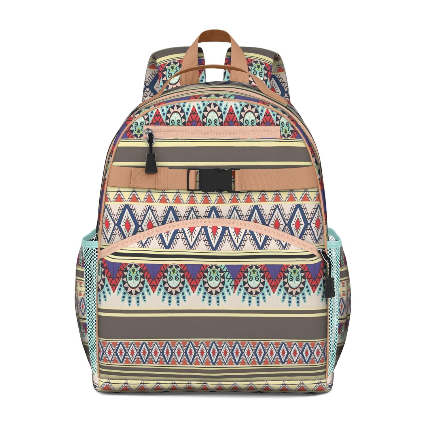 Retro Tribal Artistic Backpack - Aesthetic Multi-Compartment Design ...
