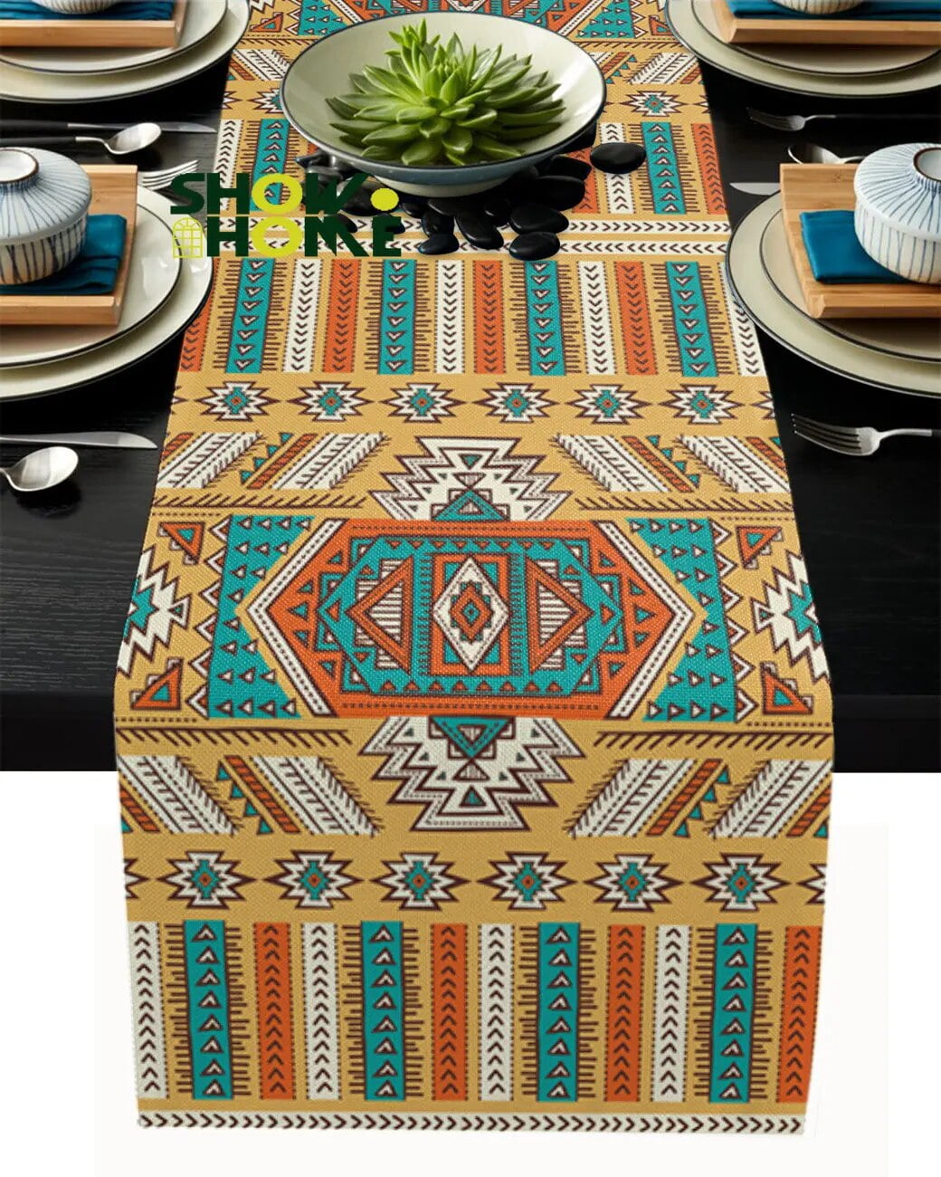 Retro Tribal Graphics Luxury Table Runner for Wedding Birthday Party ...