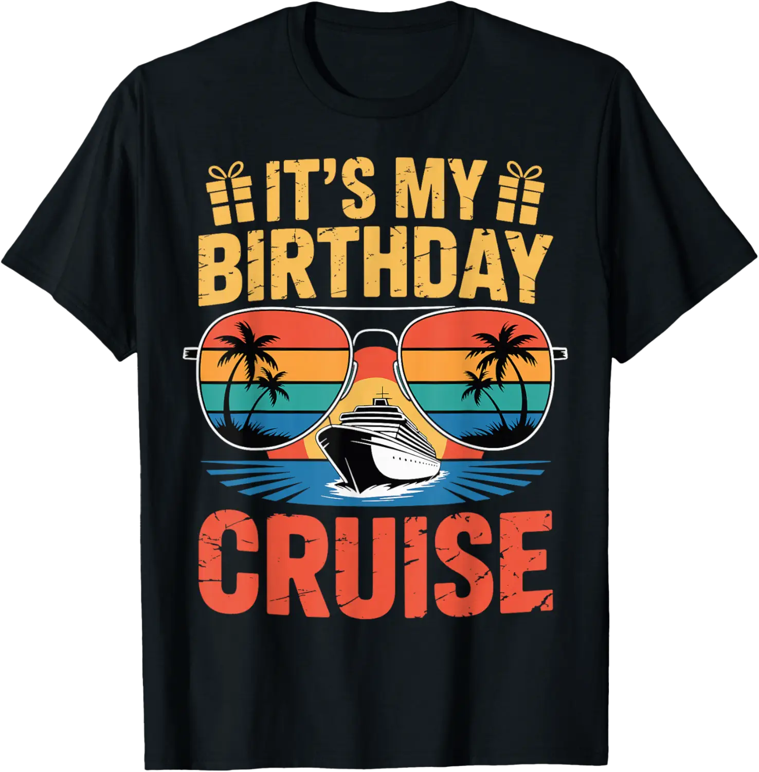 Retro Tropical Sunset Ocean Vacation It’S My Birthday Cruise T-Shirt ...