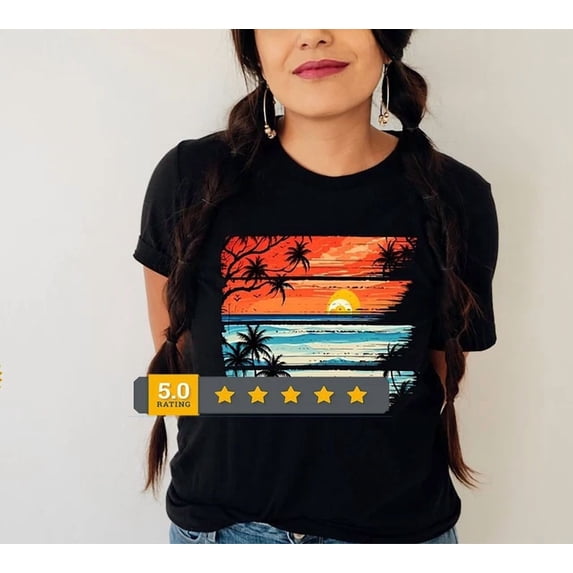 Retro Tropical Sunset Scene Summer Shirt, Vintage Palm Tree Shirt ...