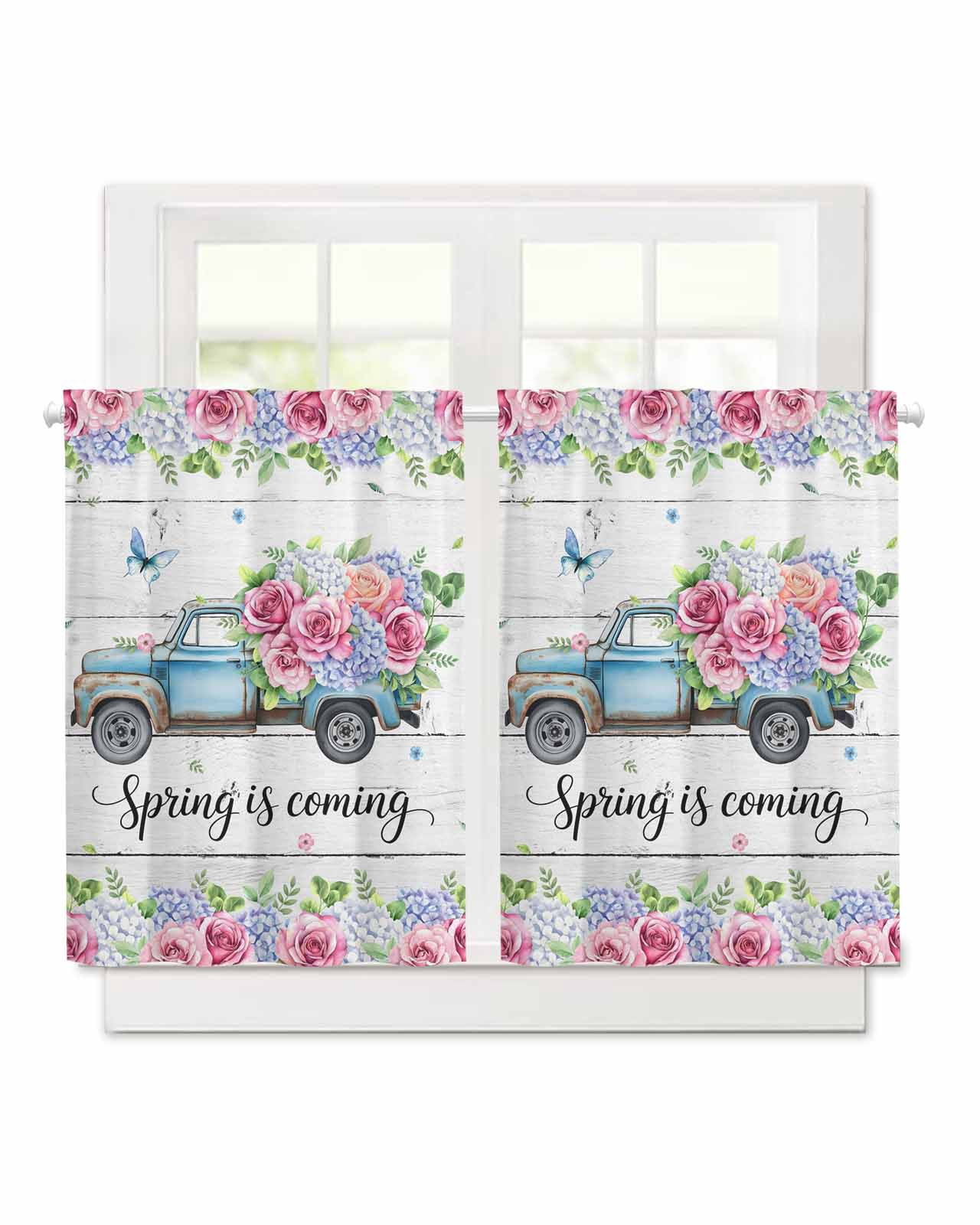 Retro Truck with Flower Short Blackout Curtains 36 Inch Long,Spring ...