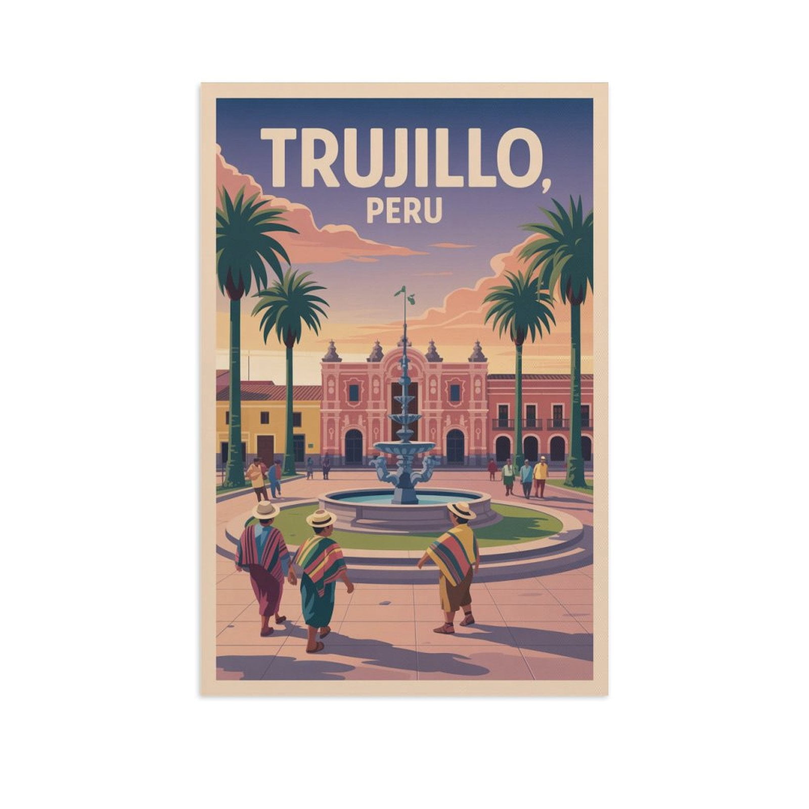 Retro Trujillo Peru Travel Poster Featuring Plaza De Armas And Chan Chan Elements Print Poster ...