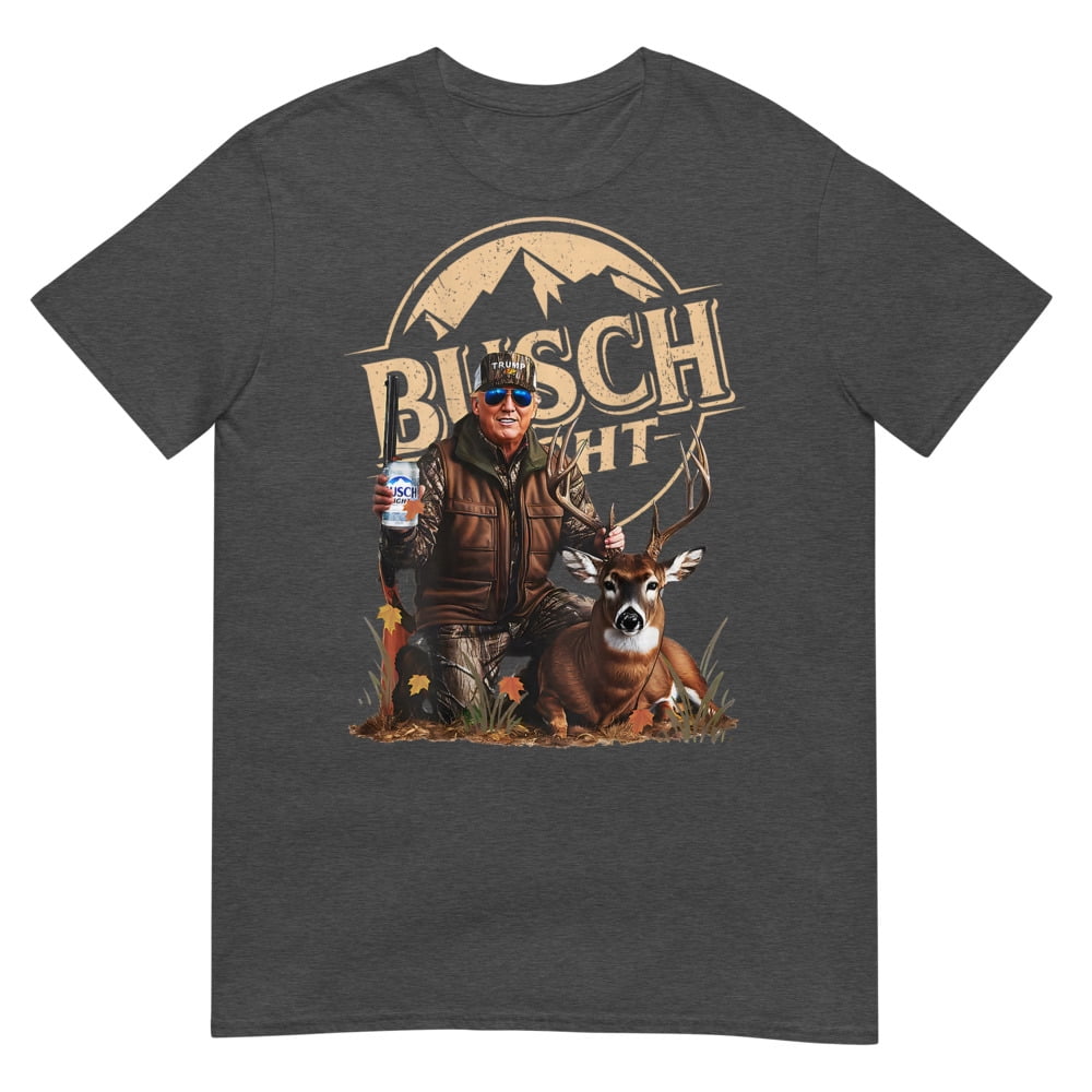 Retro Trump Hunting Deer Funny Beer Drinking Hunting ON BACK T-Shirt (Dark Heather Grey, XL ...