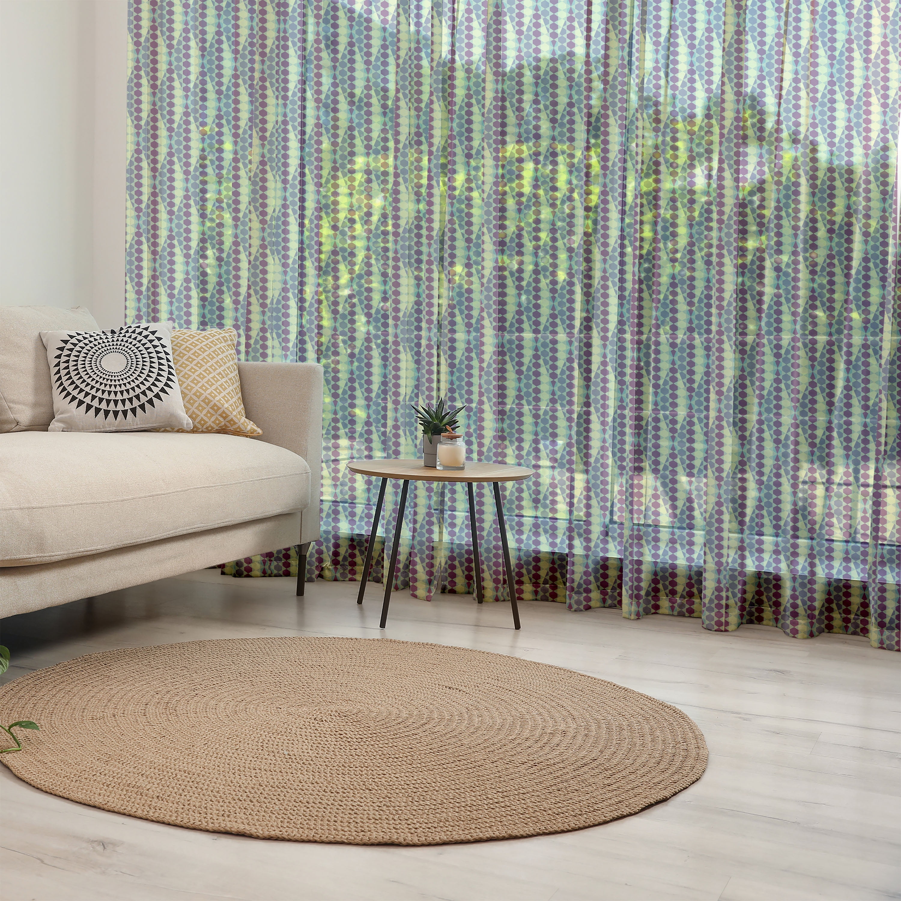 Retro Tulle Curtains with Rod Pocket, Abstract in Vibrant Geometric ...