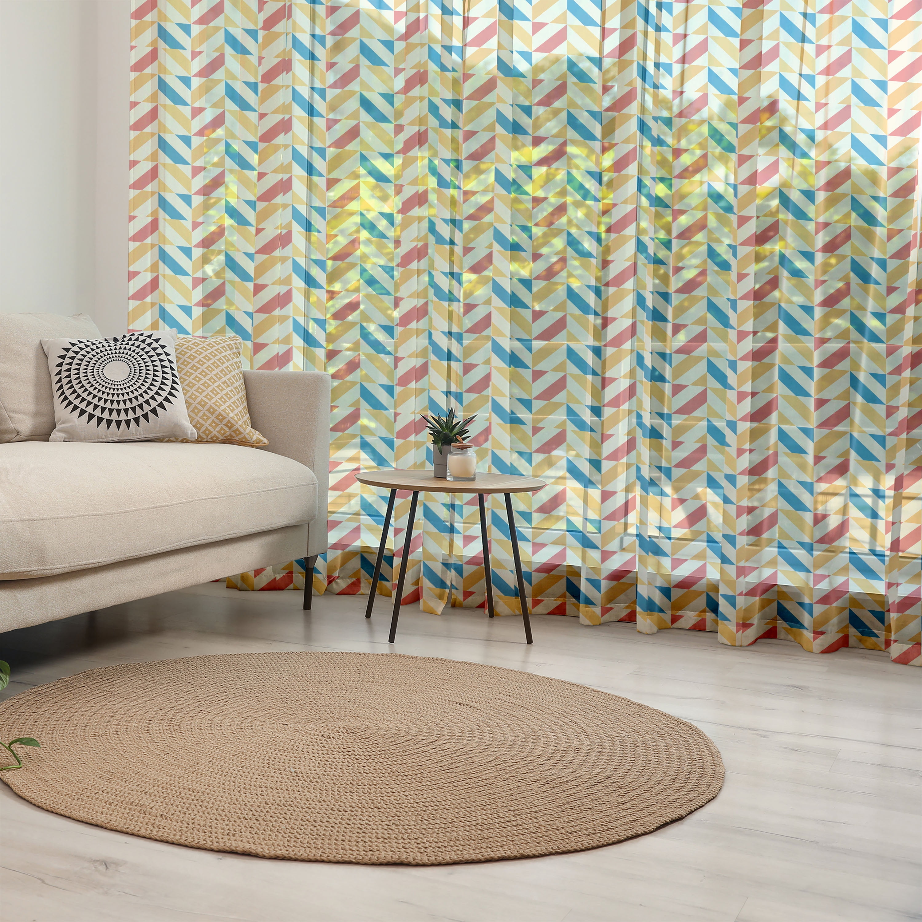 Retro Tulle Curtains with Rod Pocket, Checkered Pattern with Shabby ...