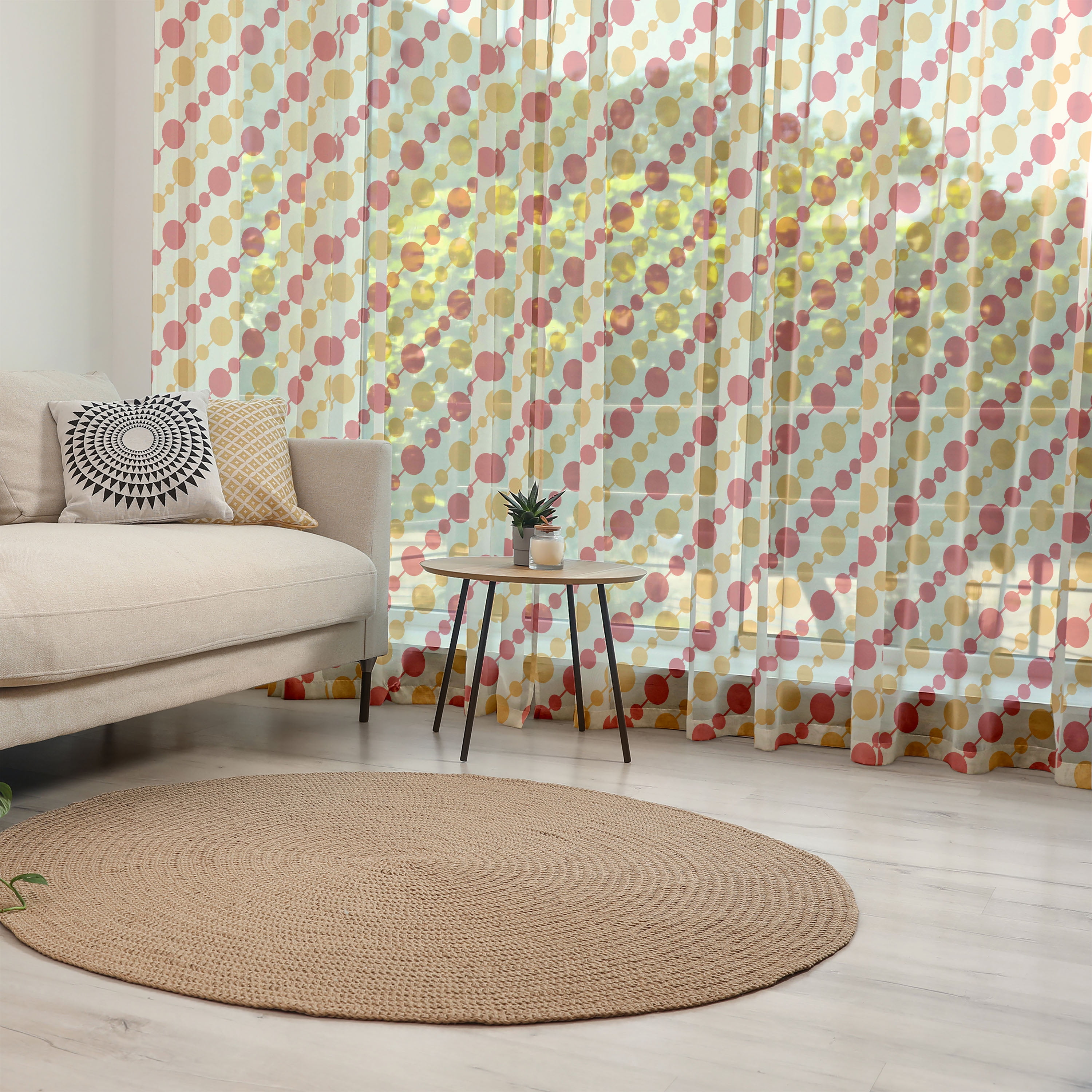 Retro Tulle Curtains with Rod Pocket, Diagonal Chain Pattern with Big ...