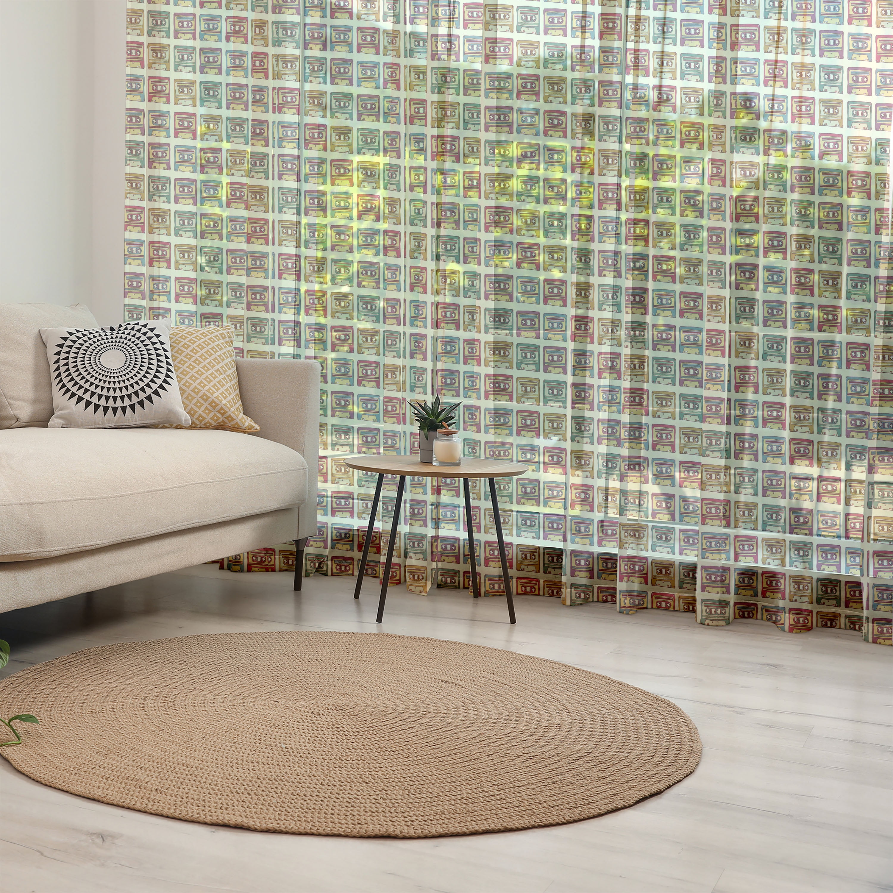 Retro Tulle Curtains with Rod Pocket, Old Audio Cassettes Vintage ...