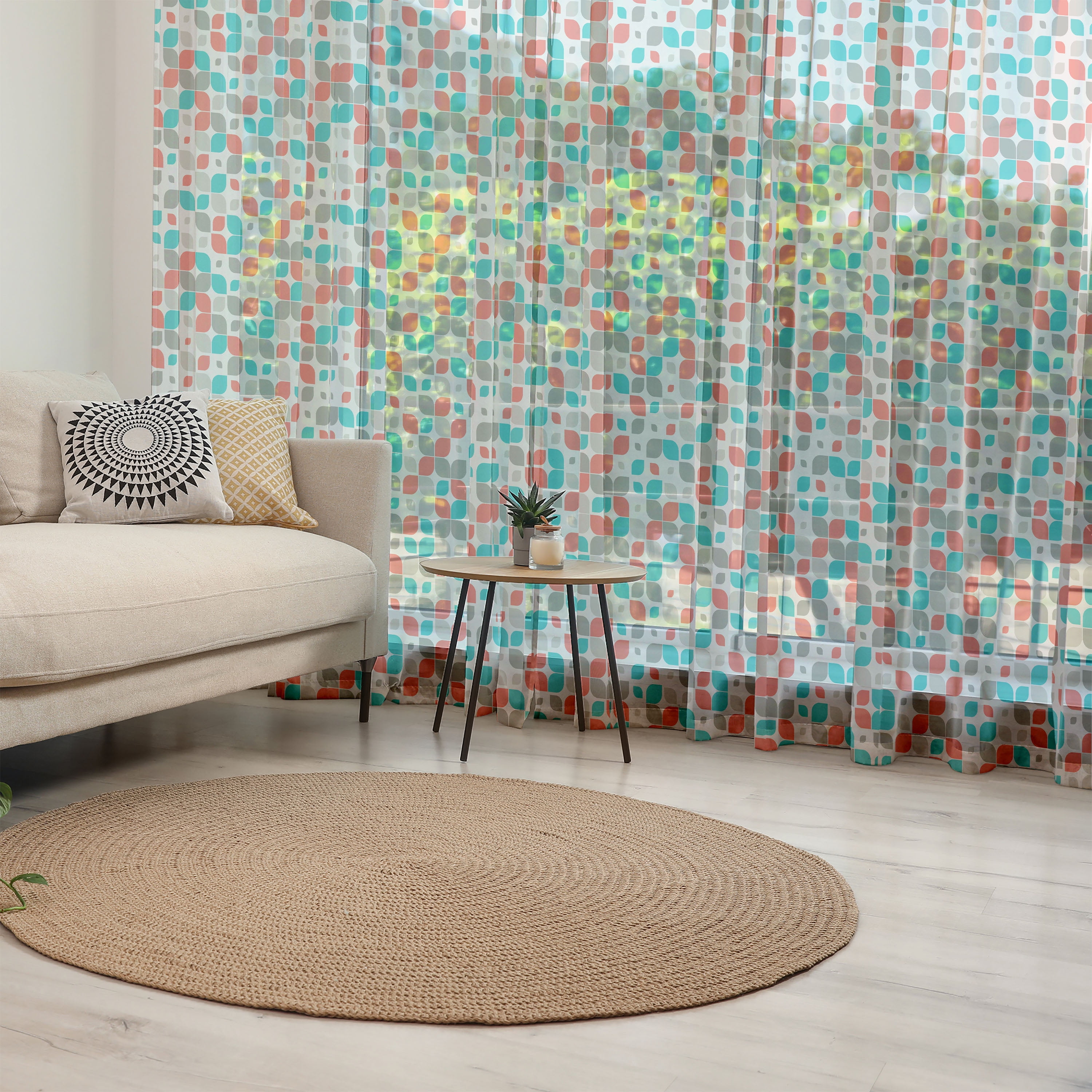 Retro Tulle Curtains with Rod Pocket, Old Fashioned Style Abstract ...