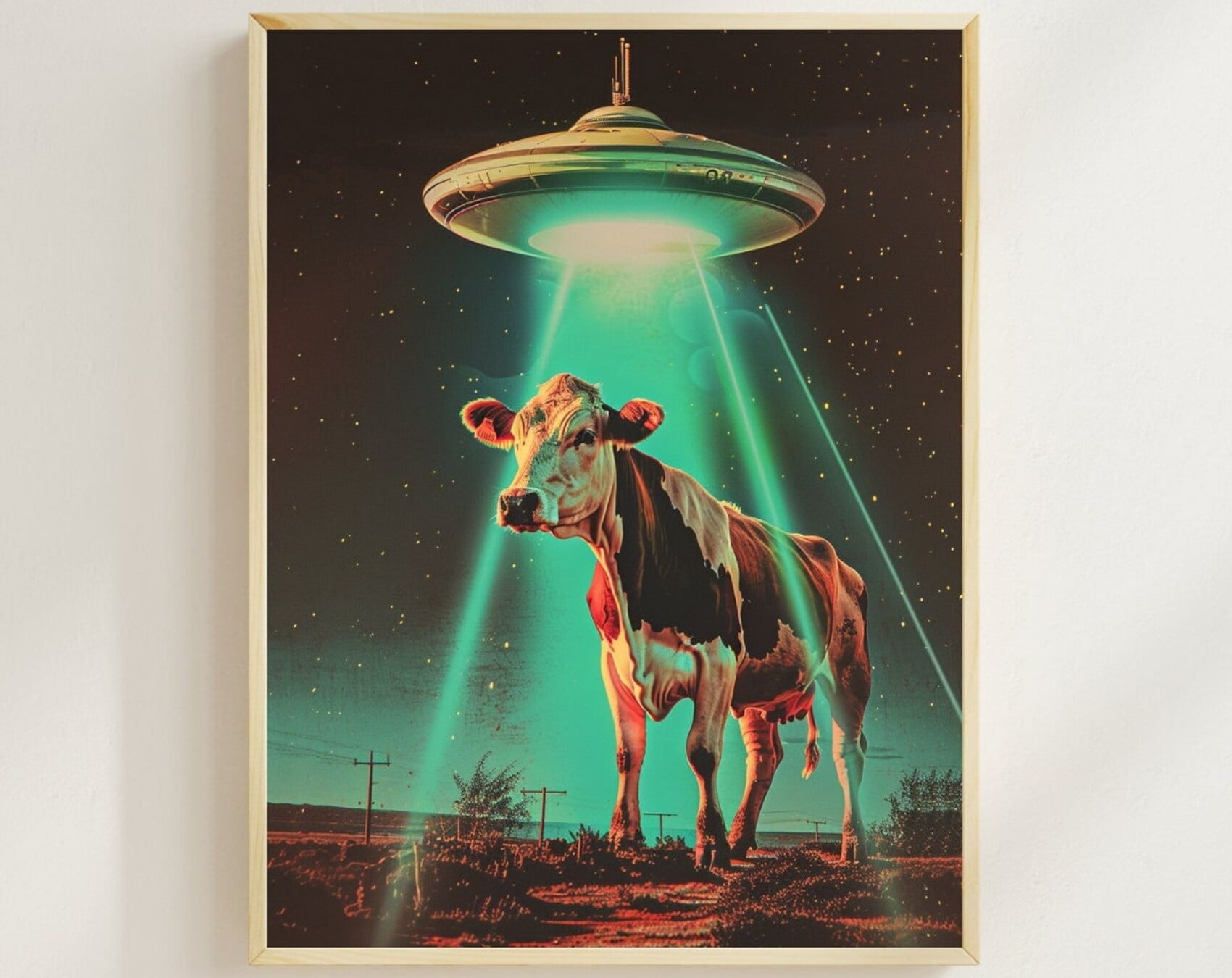 Retro UFO Art UFO Abduction Art Funny Cow Print Alien Art Print 50s ...