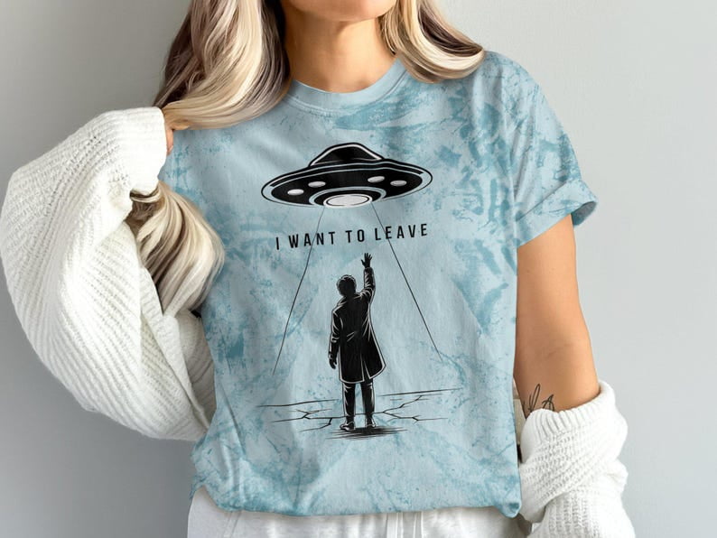 Retro UFO T-Shirt, Sci-Fi Alien Abduction Tee, I Want to Leave Graphic ...