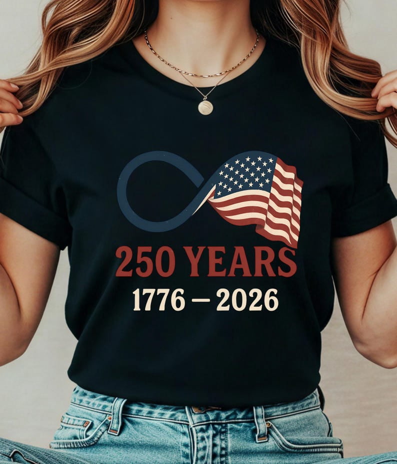 Retro USA 250 Years Anniversary Graphic T-Shirt Infinity Flag Design ...