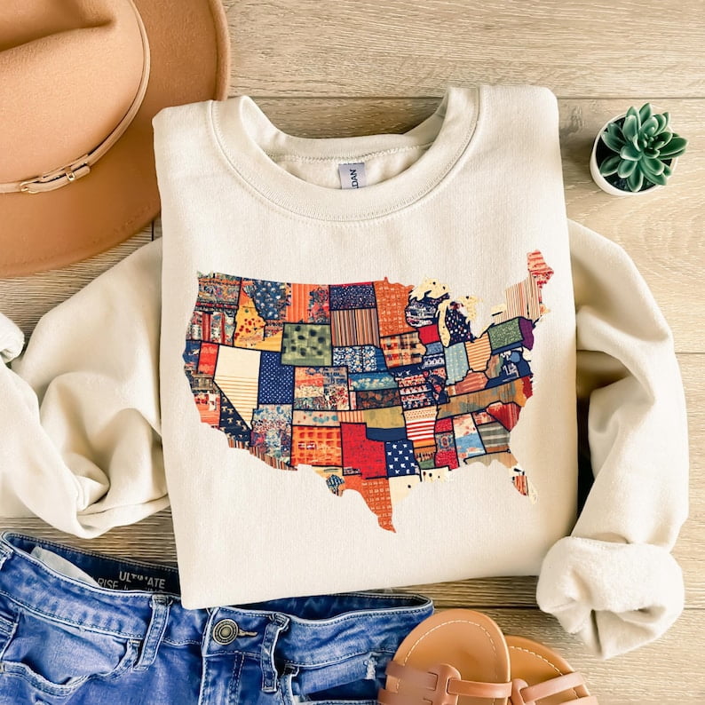 Retro USA Map Sweatshirt with Bible Verse, Patriotic 1776 Pullover for ...