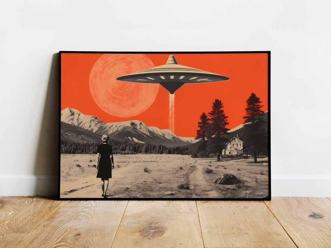 Retro Ufo Wall Art Alien Abduction Art Alien Print Ufo Horizontal Ufo ...