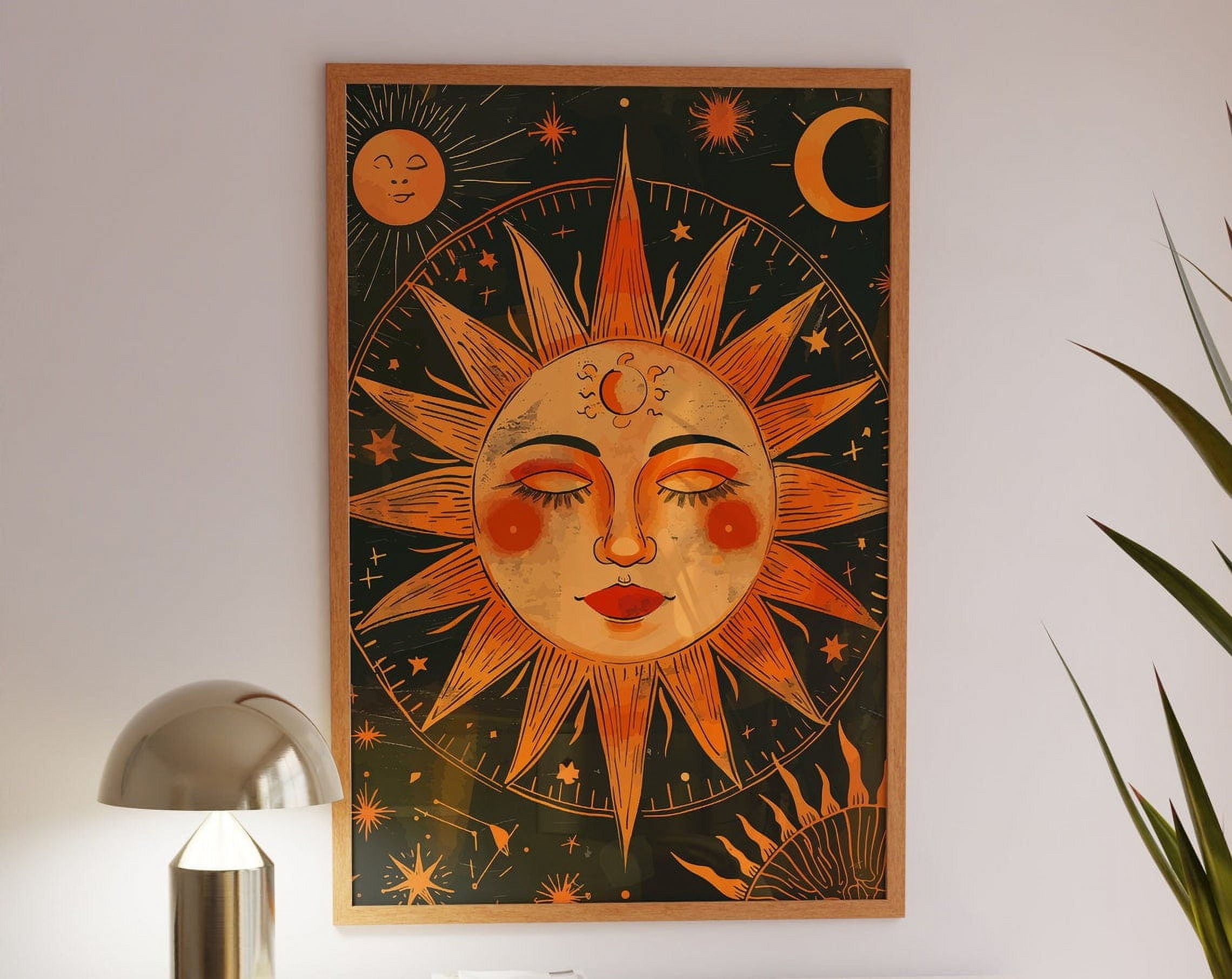 Retro Unique Sun Print, Vintage Sun Poster, Celestial Wall Art, Retro ...