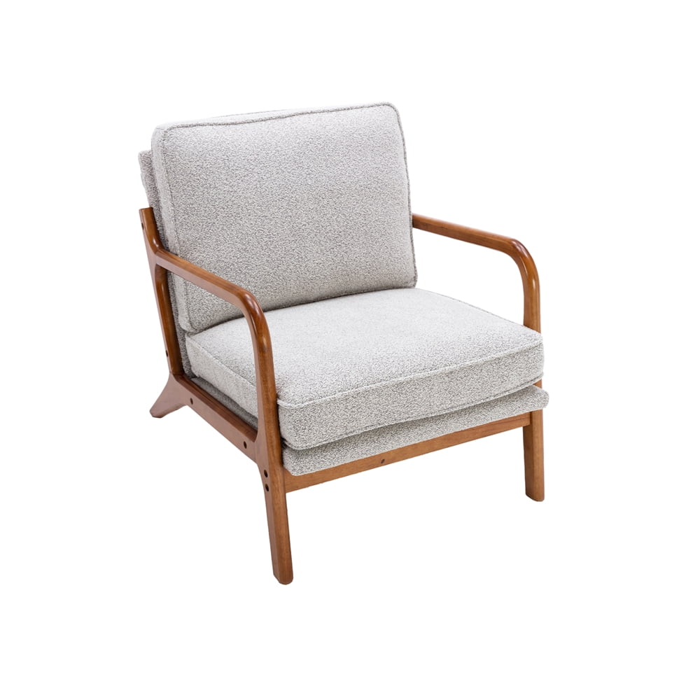 Retro Upholstered Accent Armchair, Wood Frame Lounge Arm Chair, Soft ...