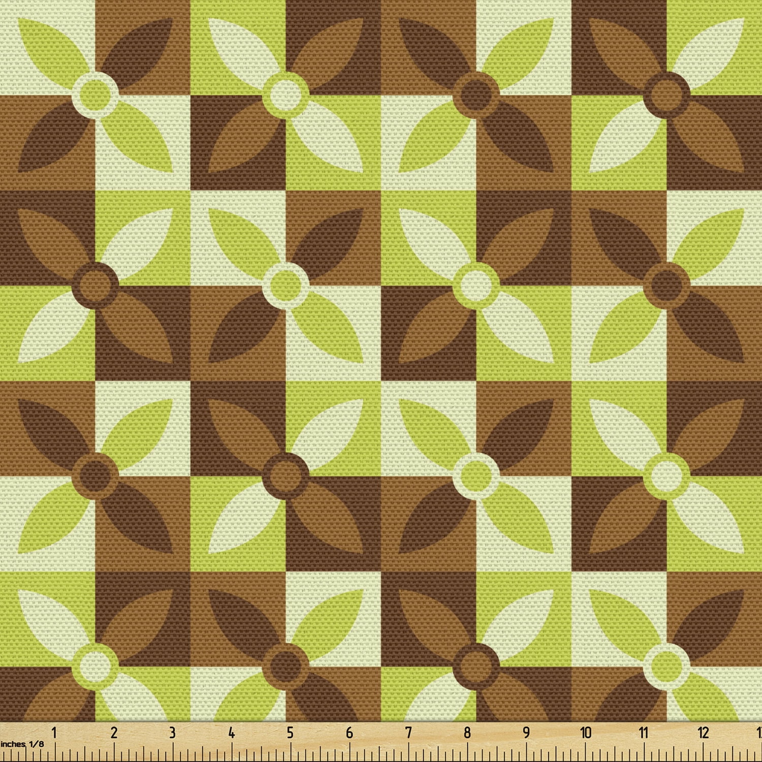 Retro Upholstery Fabric by the Yard, Geometric Blossoms in Bi-color ...