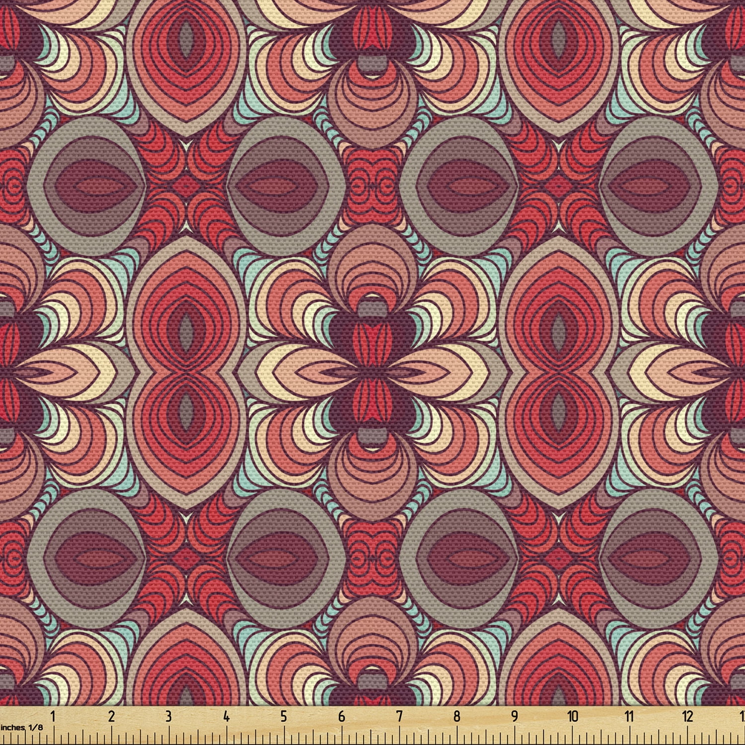 Ambesonne Retro Fabric by the Yard Upholstery, Vintage Circular Design ...