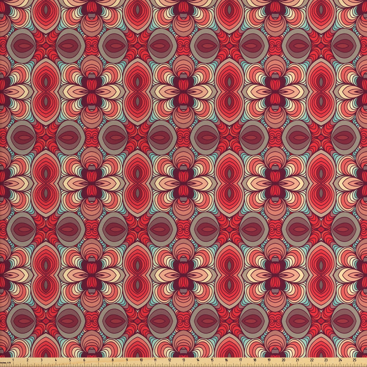 Ambesonne Retro Fabric by the Yard Upholstery, Vintage Circular Design ...