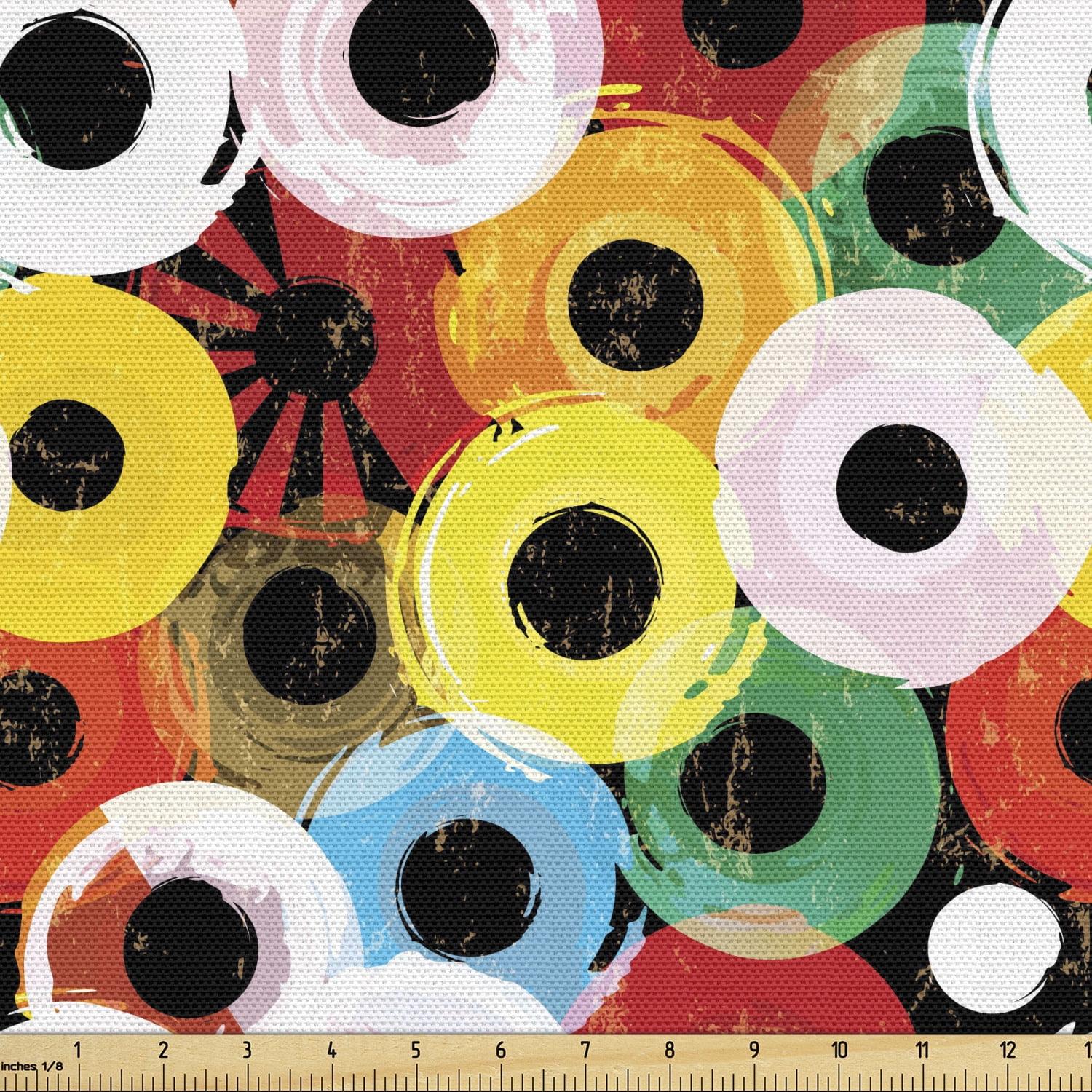 Retro Upholstery Fabric by the Yard, Records Vinyl Style Disc Shaped ...