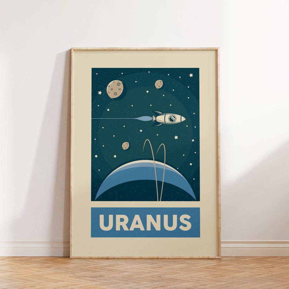 Retro Uranus Print, Solar System Planets, Space Print, Retro Poster ...