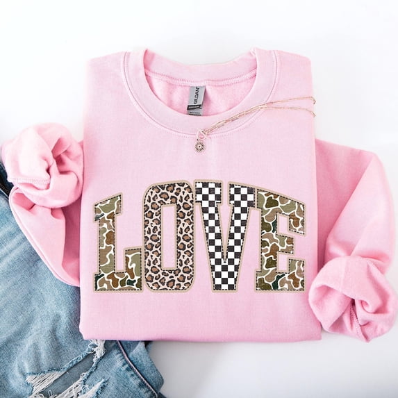 Retro Valentine’s Day Love Sweatshirt – Varsity Style Crewneck with ...
