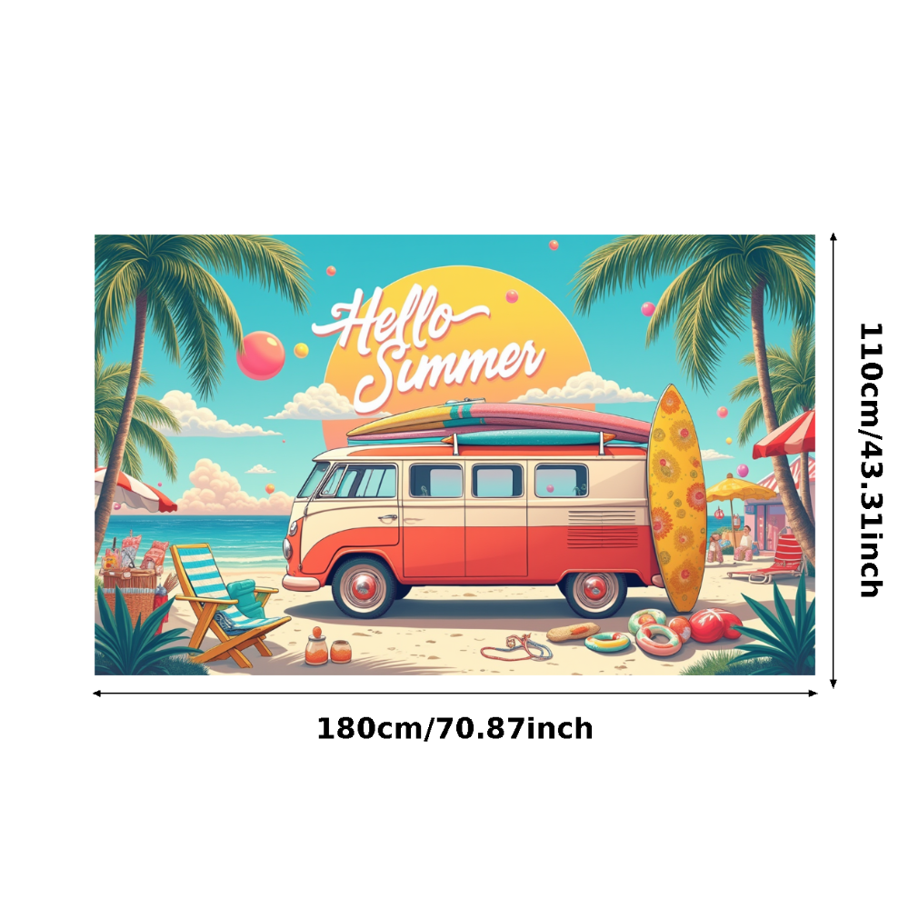 Retro Van Summer Banner Colorful Surfboards Beach Scene Decorative ...