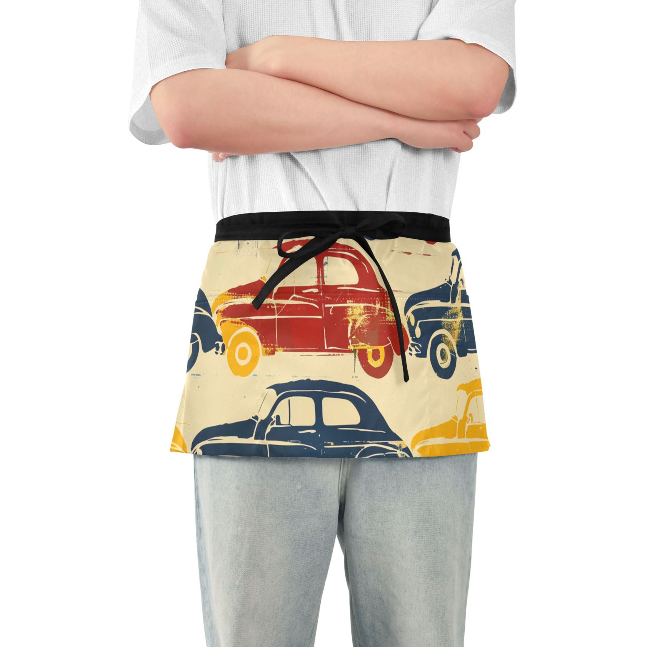 Retro Vehicles Short Server Apron with 3 Pockets for Unisex Chef ...