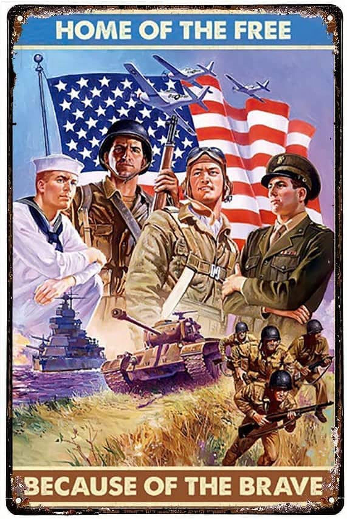 Retro Veteran Metal Tin Sign Home Of The Free Because Of The Brave ...