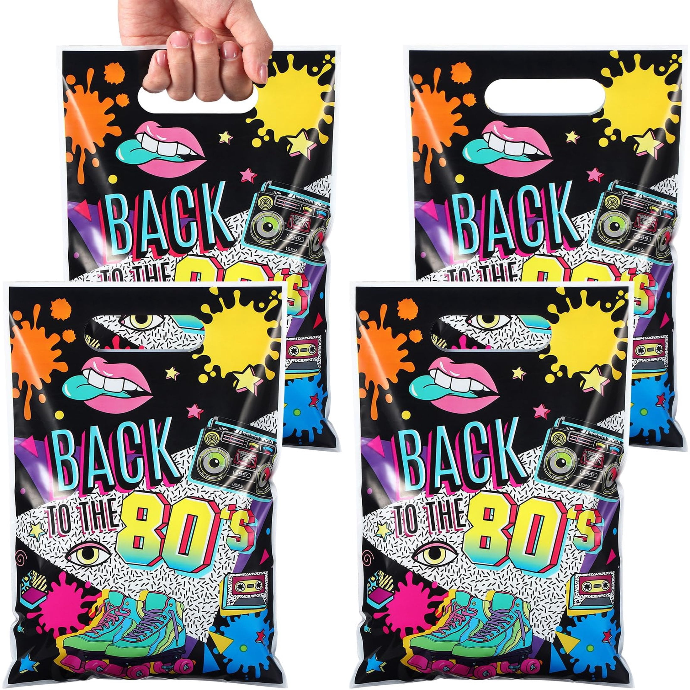 Retro Vibe Party Favor Bags - 50 Pack of 80s 90s Themed Plastic Gift ...