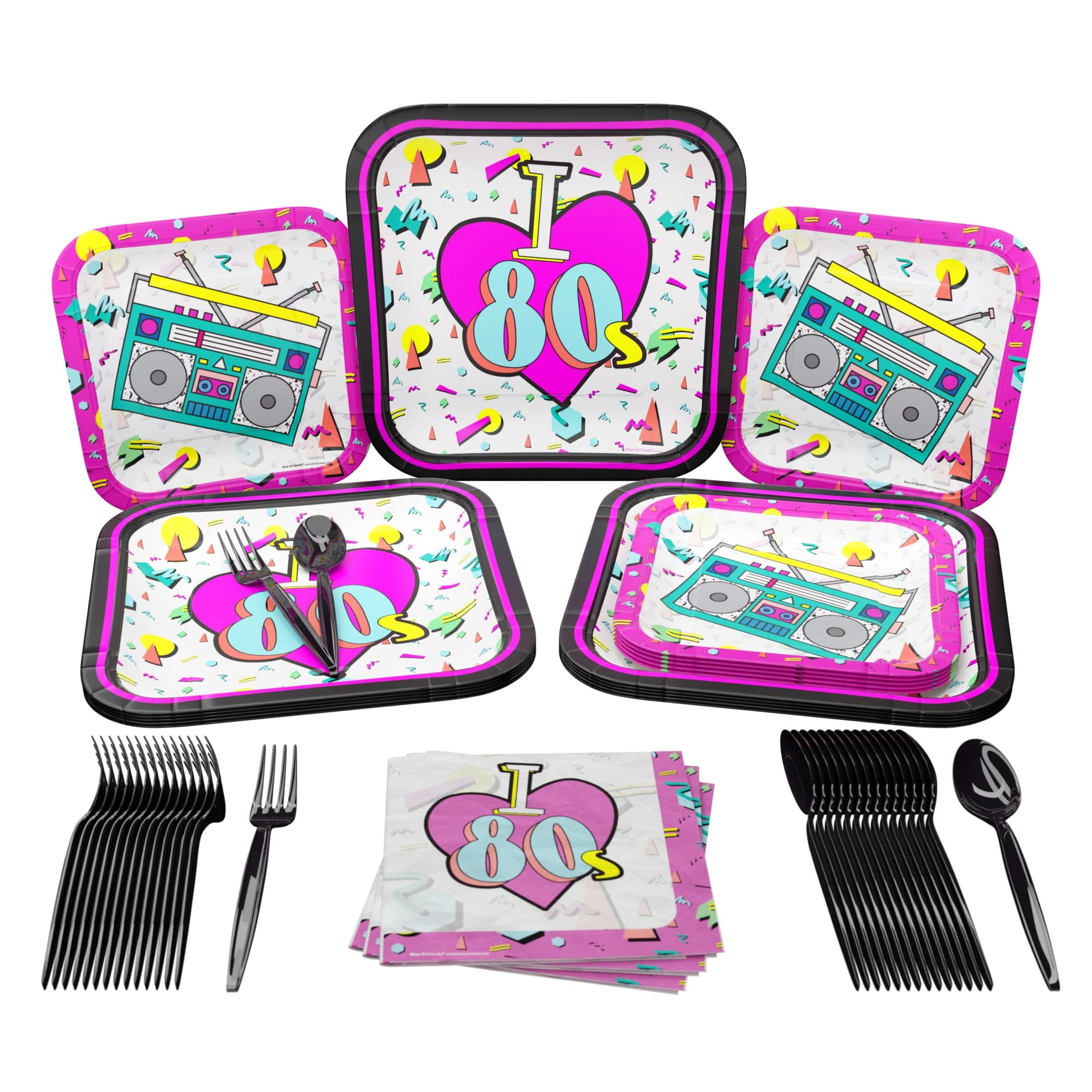 Retro Vibes 80s Party Pack - 100 Essential Pieces for 16 Guests ...