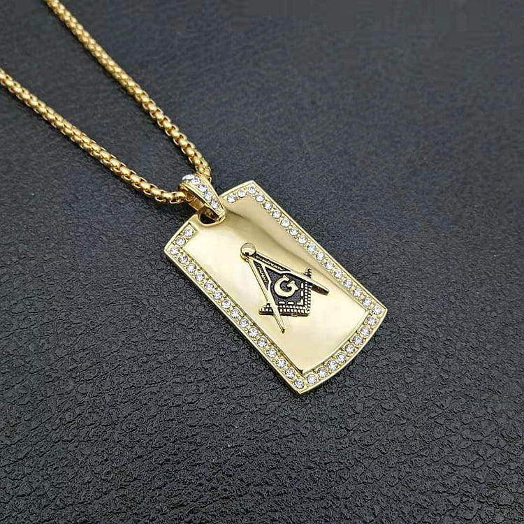 Retro Viking Masonic Necklace Men 14K Yellow Gold Mason Symbol Pendant ...