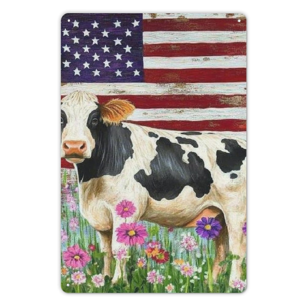 Retro Vintage Art Wall Plaque Vintage American Flag Cow Welcome Metal ...