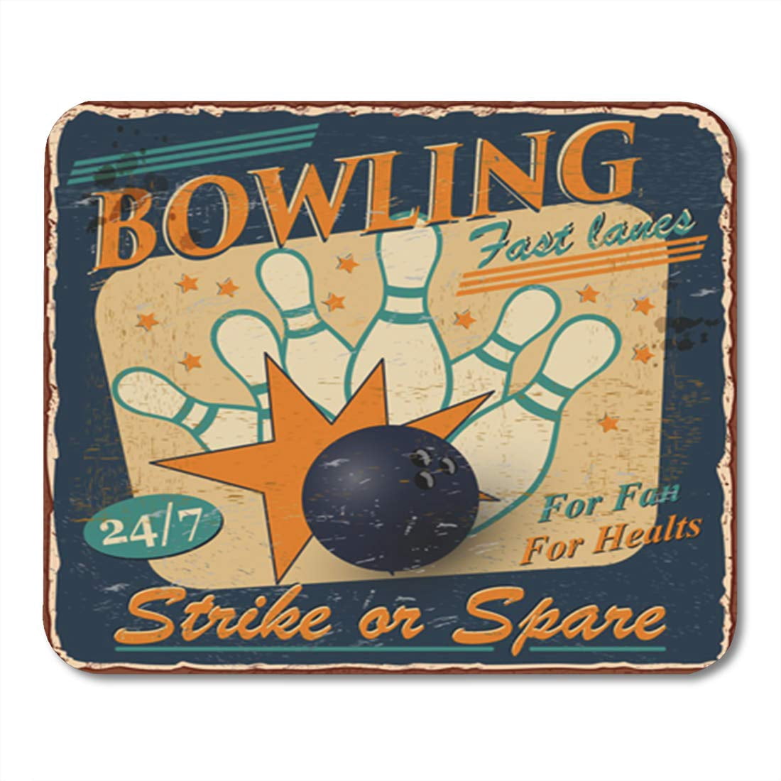Retro Vintage Bowling 1950S Party Strike 1960S Aged Antique Mousepad ...
