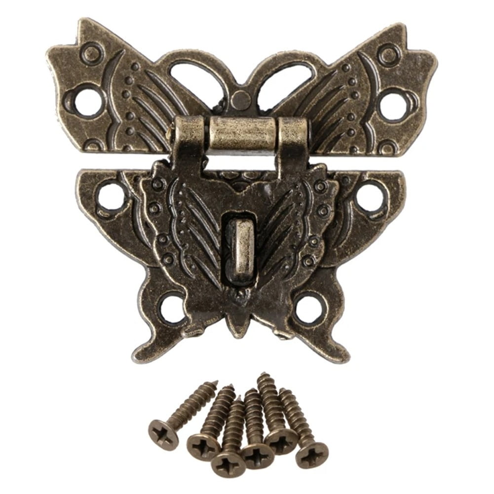 Retro Vintage Butterfly Latch Hasp Wooden Jewelry Box Case Lock Pad ...