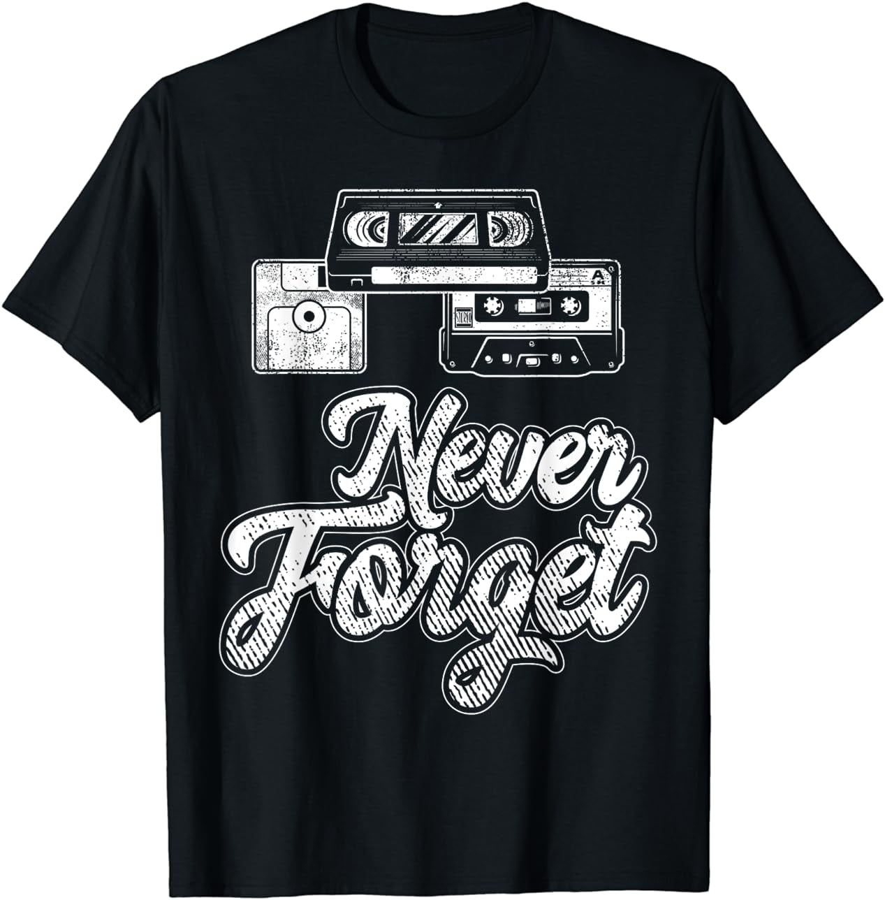 Retro Vintage Cassette VHS CD Graphic Never Forget T-Shirt - Walmart.com