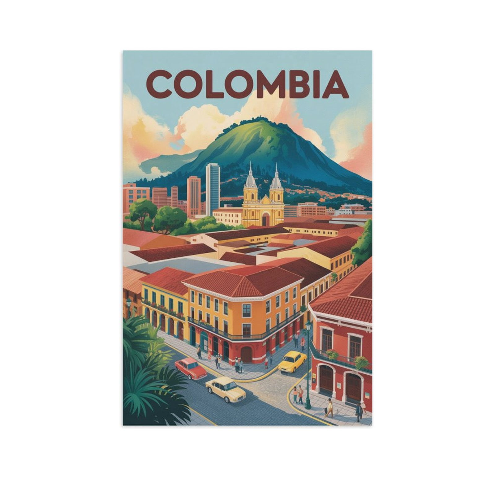 Retro Vintage City Travel Poster of Bogotá with Historic Streets And ...