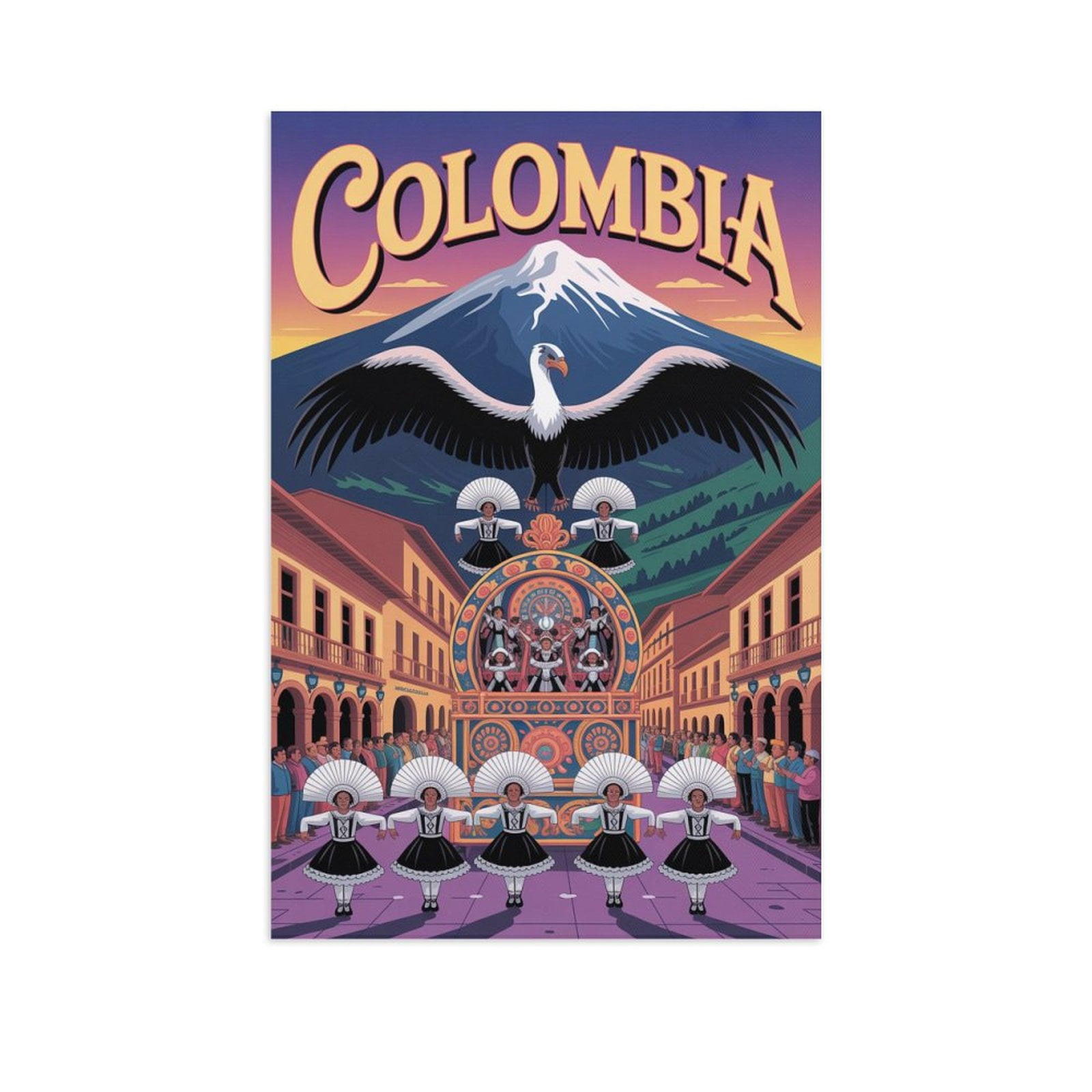 Retro Vintage City Travel Poster of Pasto with Historic Streets And ...